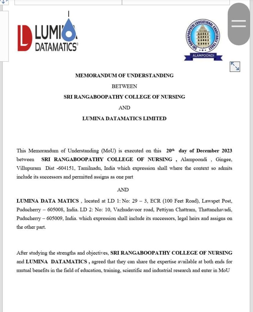 Memorandum of understanding with LUMINA DATAMATICS – Sri Rangapoopathi ...